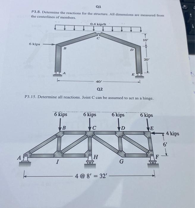 Solved P3.8. Determine the reactions for the structure. All | Chegg.com