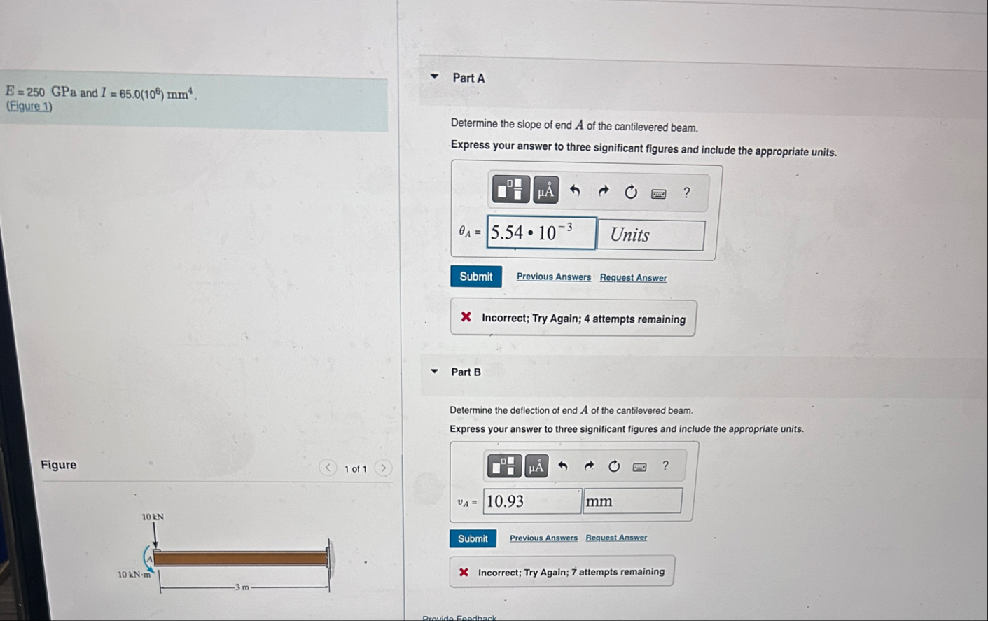 Solved E=250GPa and I=65.0(106)mm4. (Eigure 1)Part | Chegg.com
