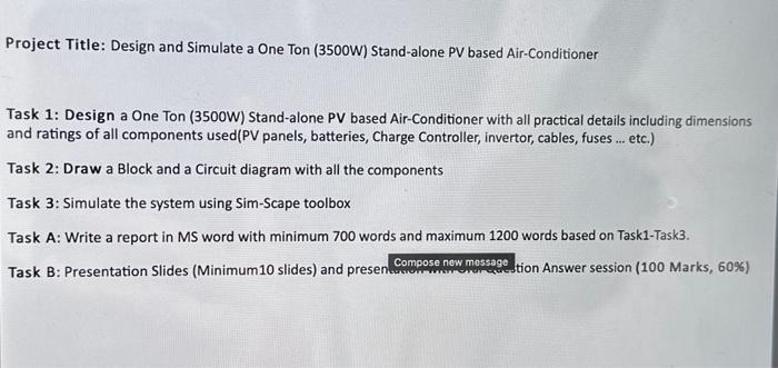 Solved Project Title: Design and Simulate a One Ton (3500W) | Chegg.com
