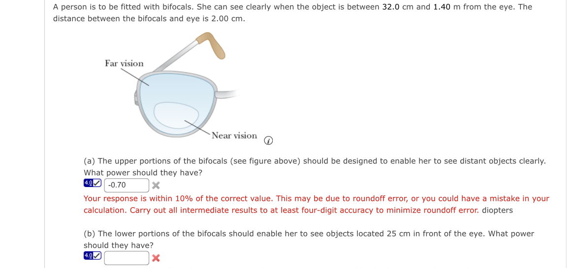 Solved A person is to be fitted with bifocals. She can see | Chegg.com