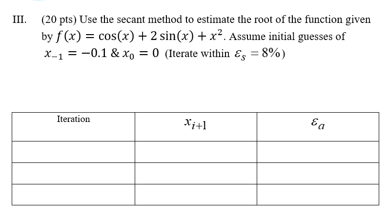 Solved II. (20 pts) Use the secant method to estimate the | Chegg.com