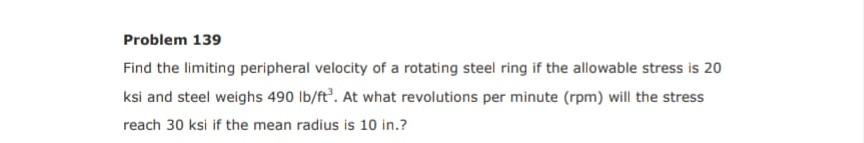Solved Problem 139 Find the limiting peripheral velocity of | Chegg.com