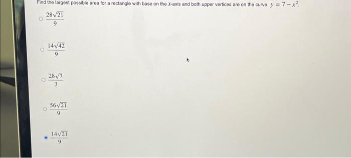 Solved Find the largest possible area for a rectangle with | Chegg.com