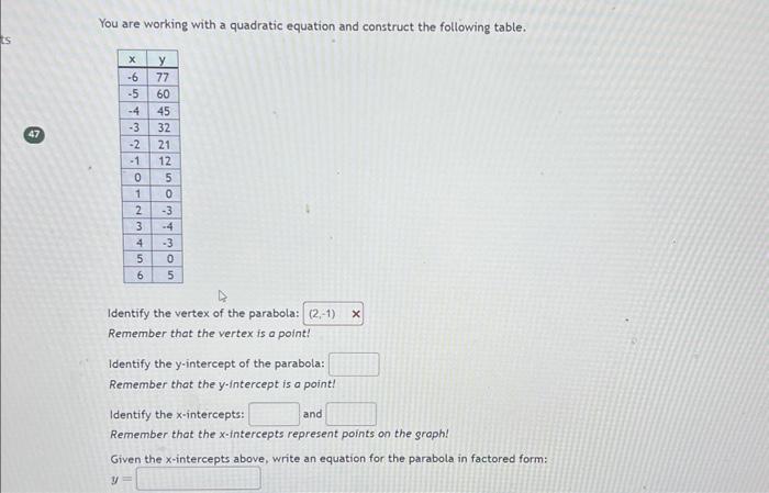 Solved You are working with a quadratic equation and | Chegg.com