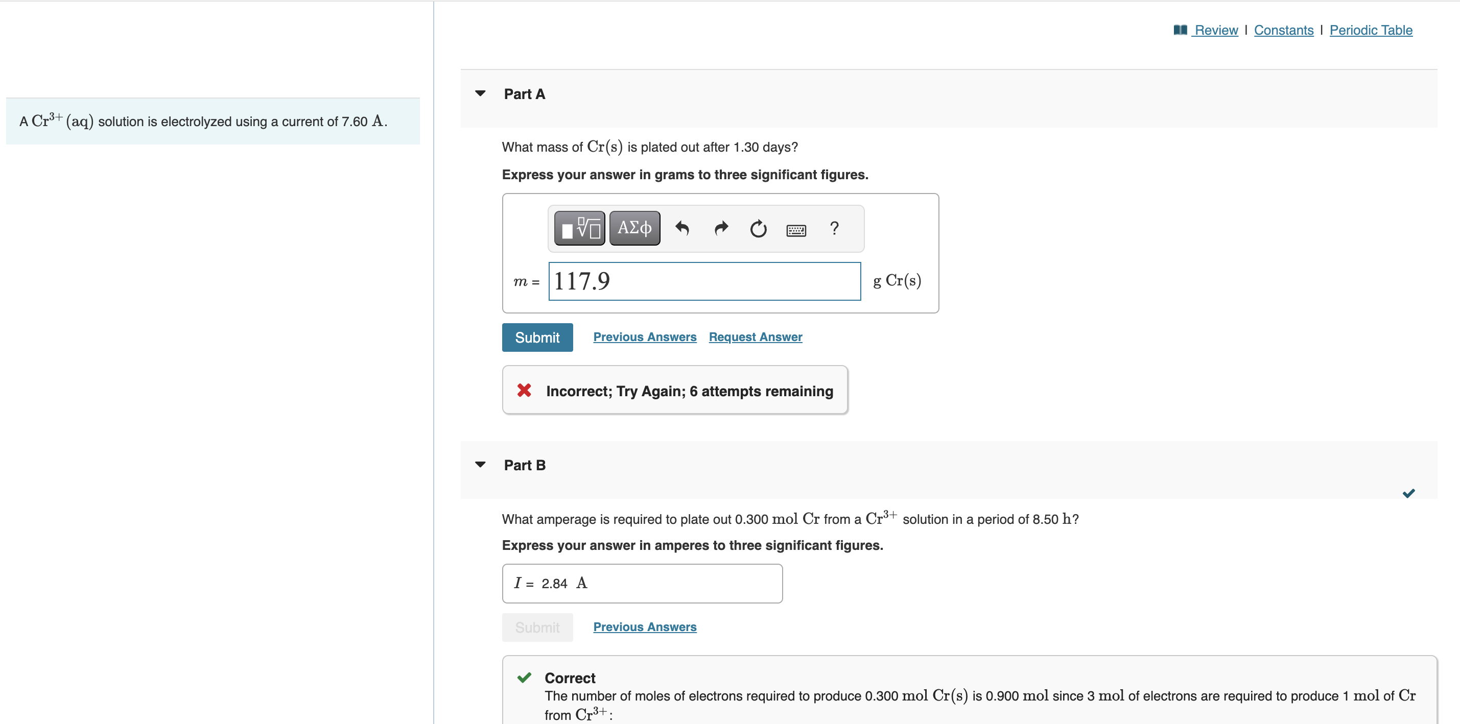 Solved ACr3+(aq) ﻿solution is electrolyzed using a current | Chegg.com