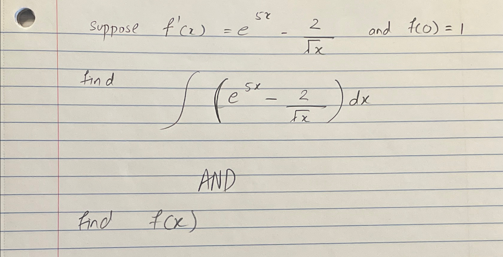Solved Suppose f'(x)=e5x-2x2 ﻿and | Chegg.com