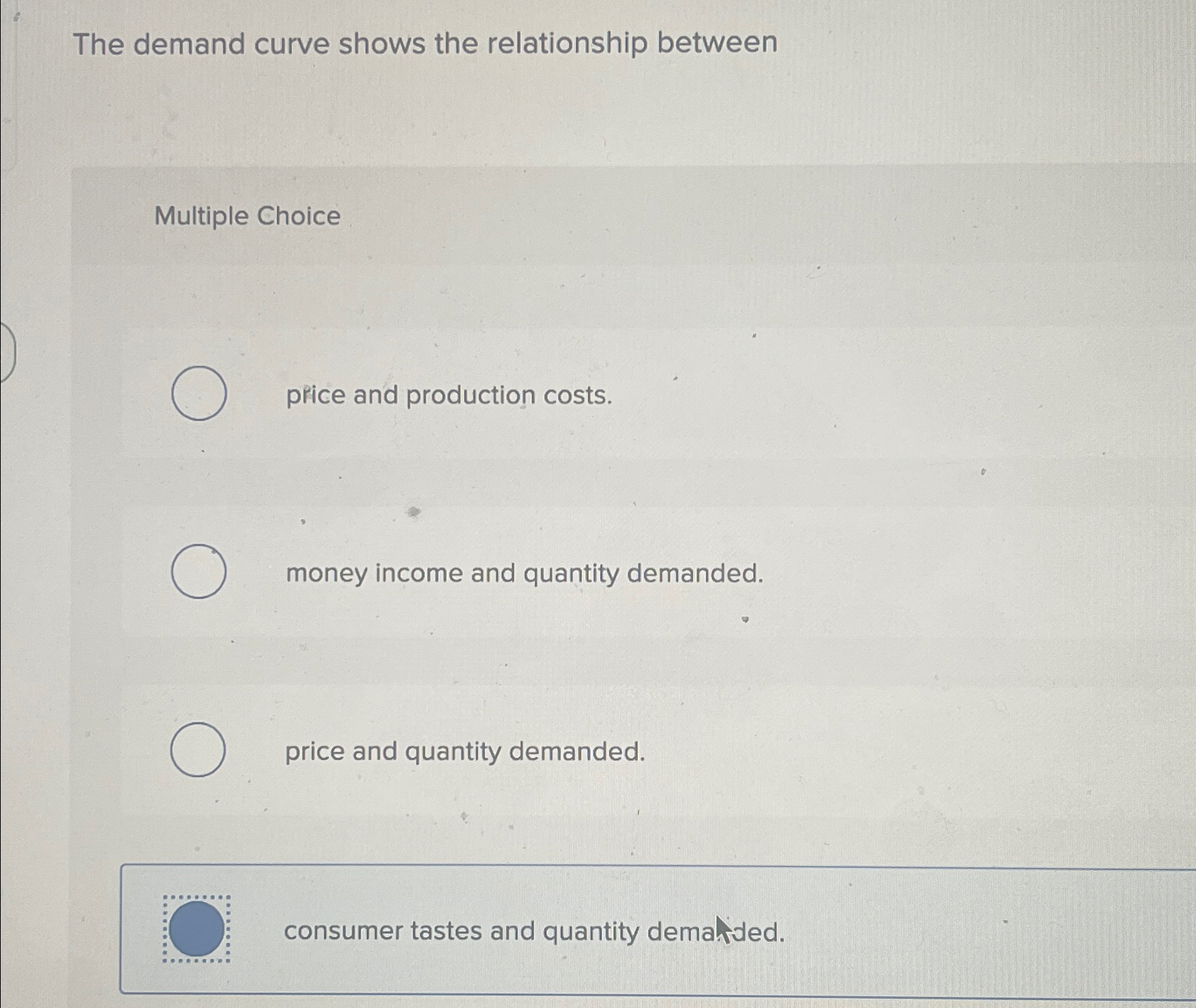 Solved The demand curve shows the relationship | Chegg.com