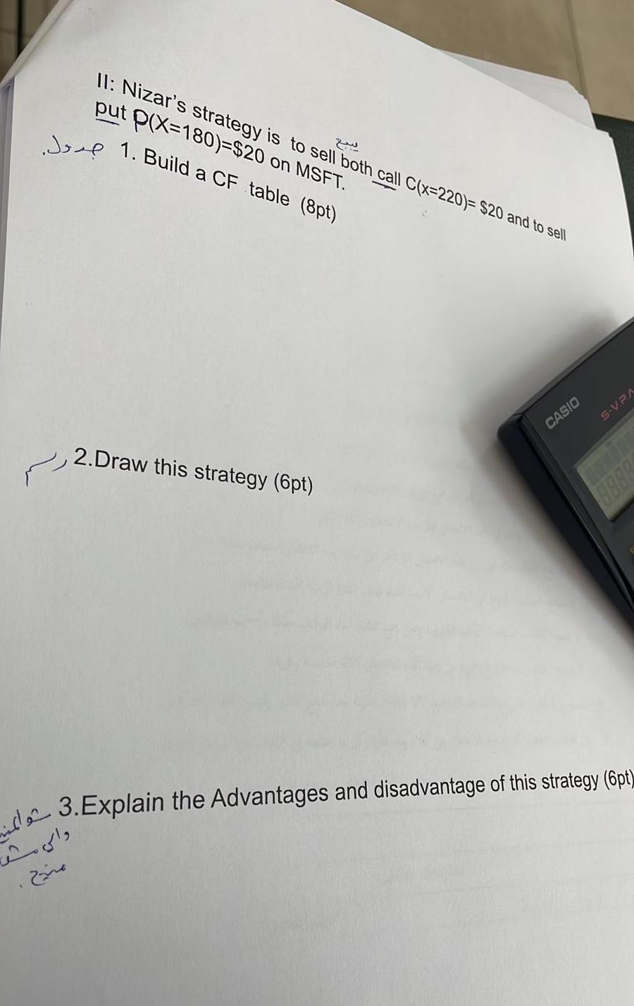 Solved II: Nizar's strategy is to sell both call | Chegg.com