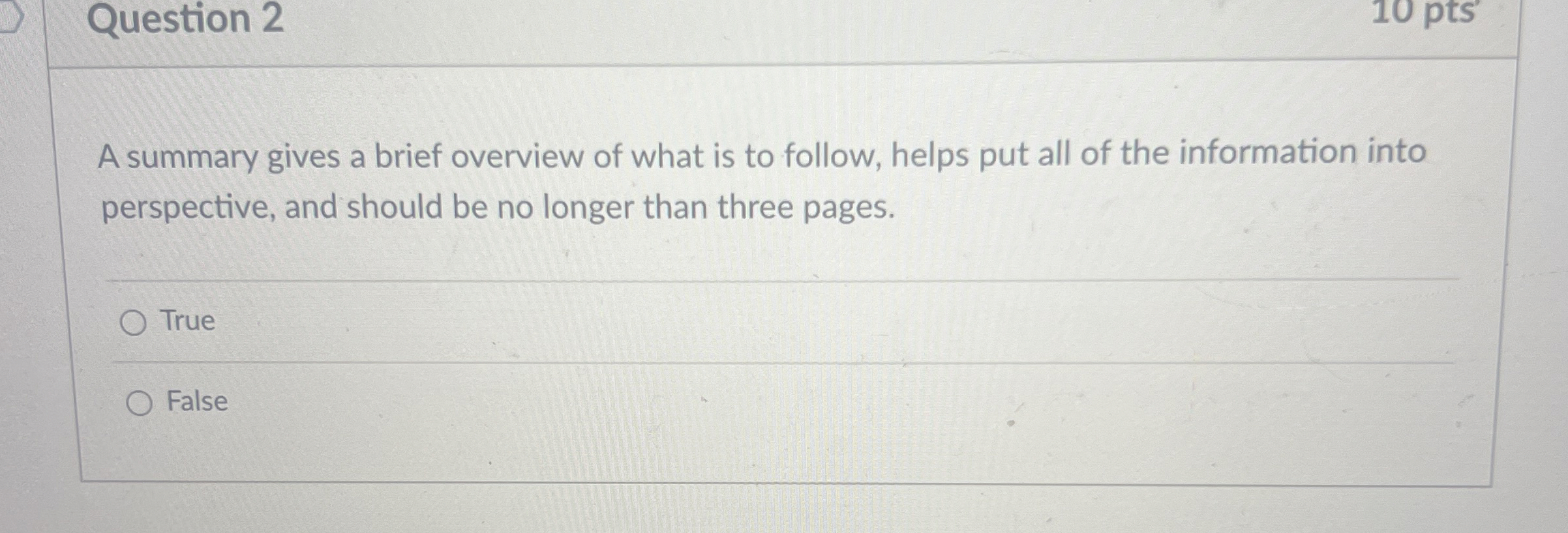 Solved Question 2A summary gives a brief overview of what is | Chegg.com