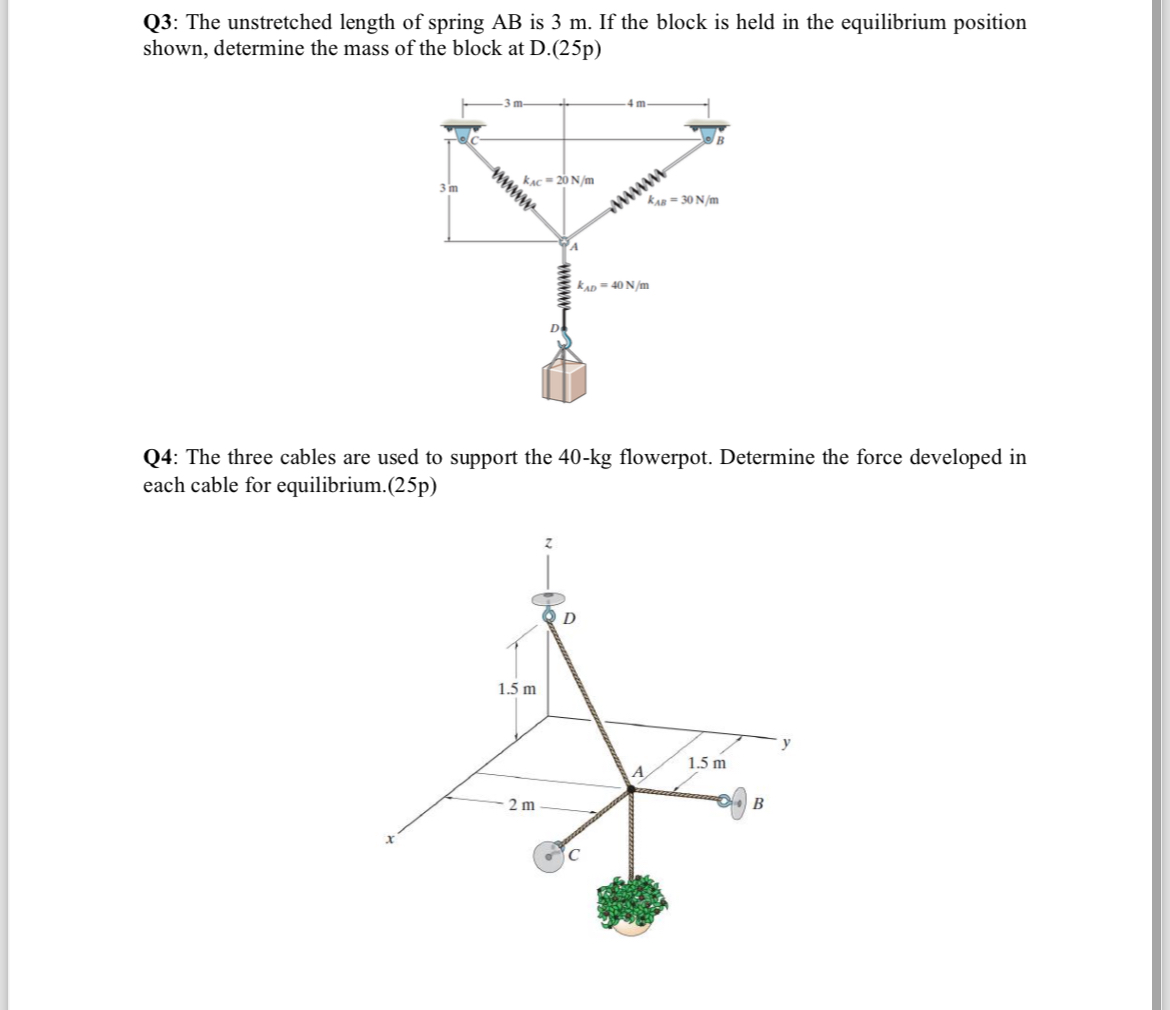 Solved Q3: The unstretched length of spring AB ﻿is 3m. ﻿If | Chegg.com
