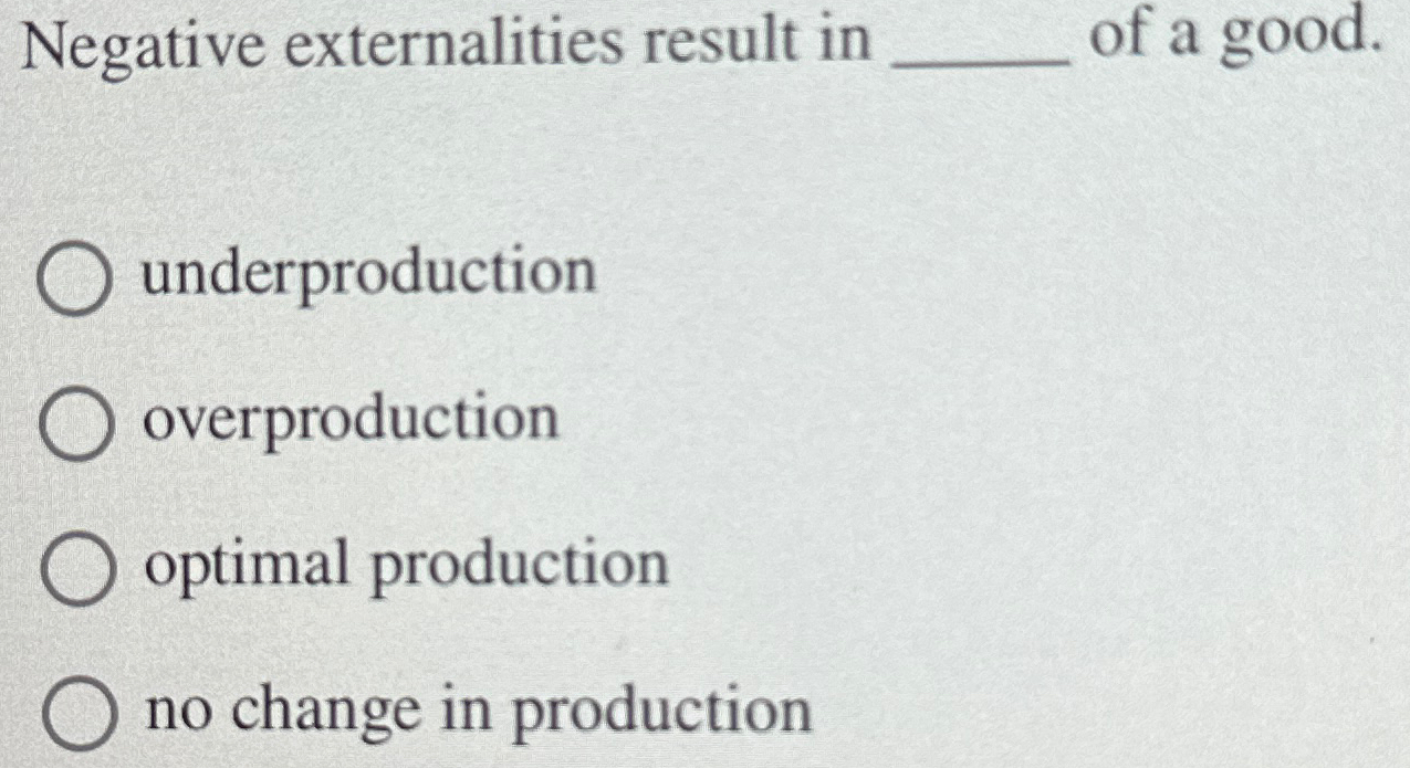 Solved Negative externalities result in q, ﻿of a | Chegg.com