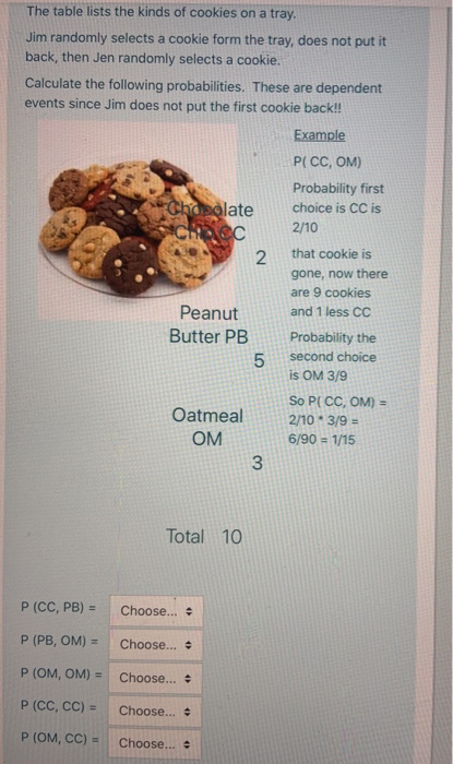 Solved The table lists the kinds of cookies on a tray. Jim | Chegg.com