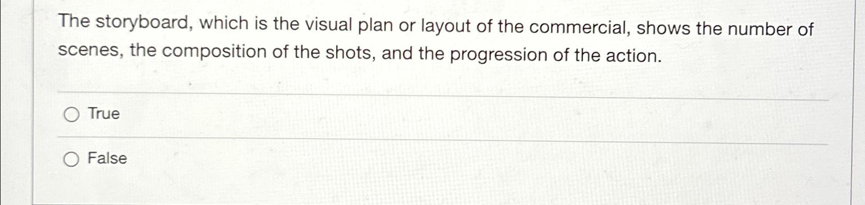 Solved The storyboard, which is the visual plan or layout of | Chegg.com
