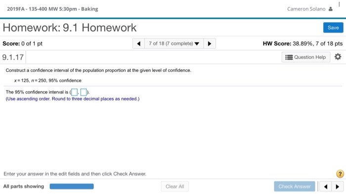 Solved 2019FA - 135-400 MW 5:30pm - Baking Cameron Solano | Chegg.com