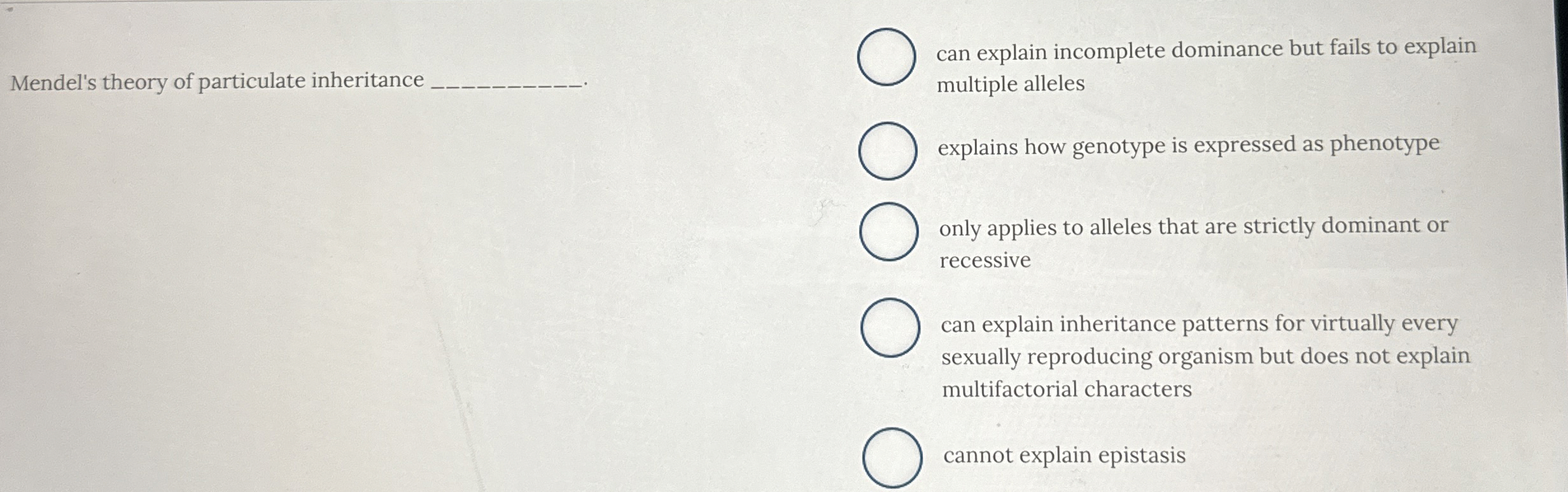 Solved Mendel's theory of particulate inheritance can | Chegg.com