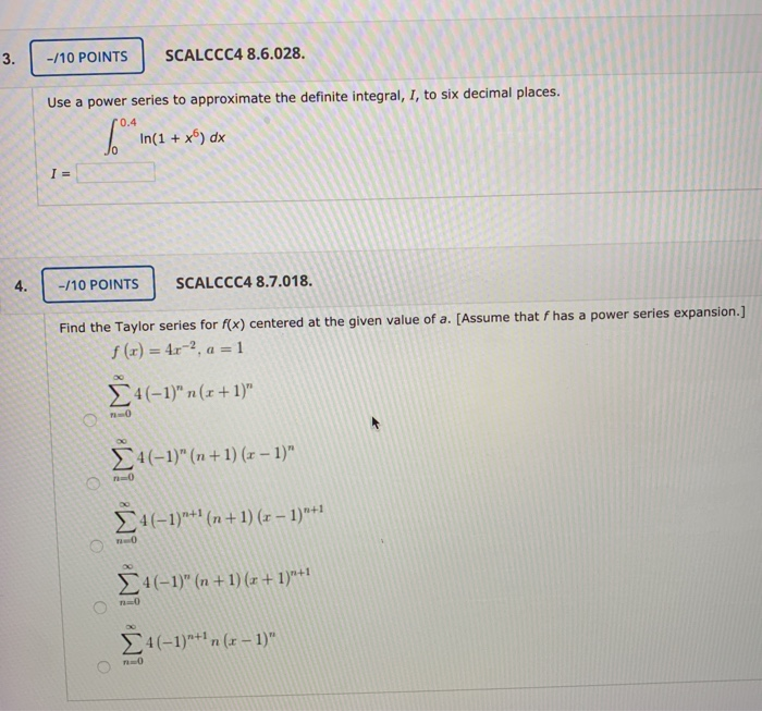 Solved -/10 POINTS SCALCCC4 8.6.006. (a) Find a power series | Chegg.com Solved -/10 POINTS SCALCCC4 8.6.006. (a) Find a power series | Chegg.com