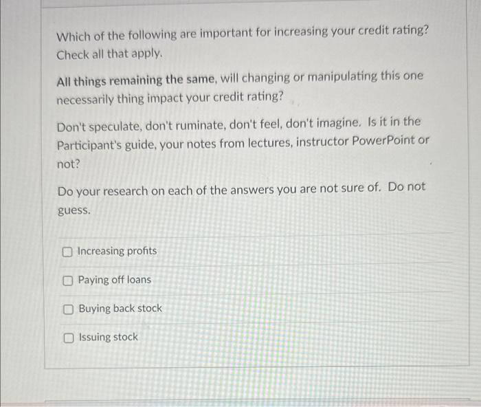 Solved Which of the following are important for increasing | Chegg.com