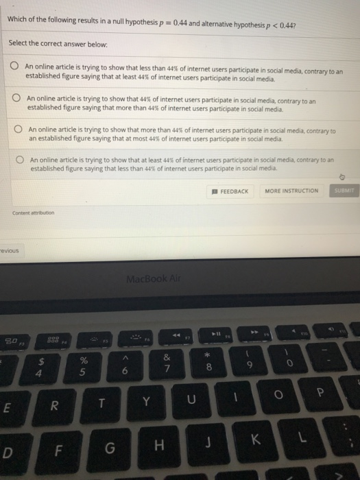 Solved Which of the following results in a null hypothesis p | Chegg.com