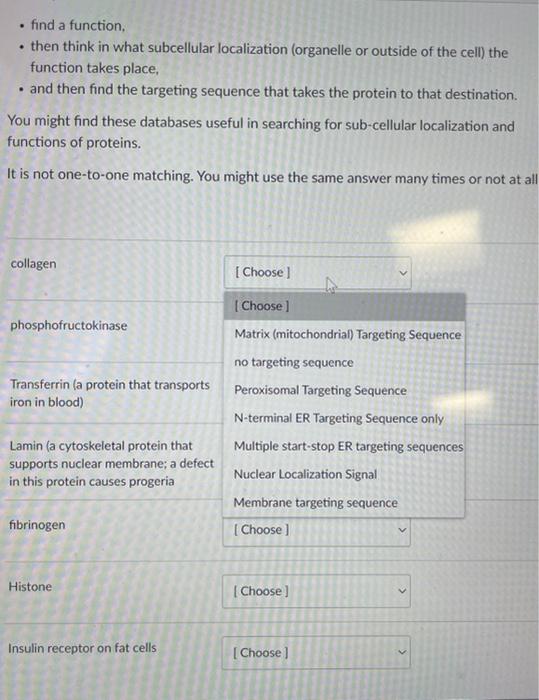 Solved • find a function, . then think in what subcellular | Chegg.com