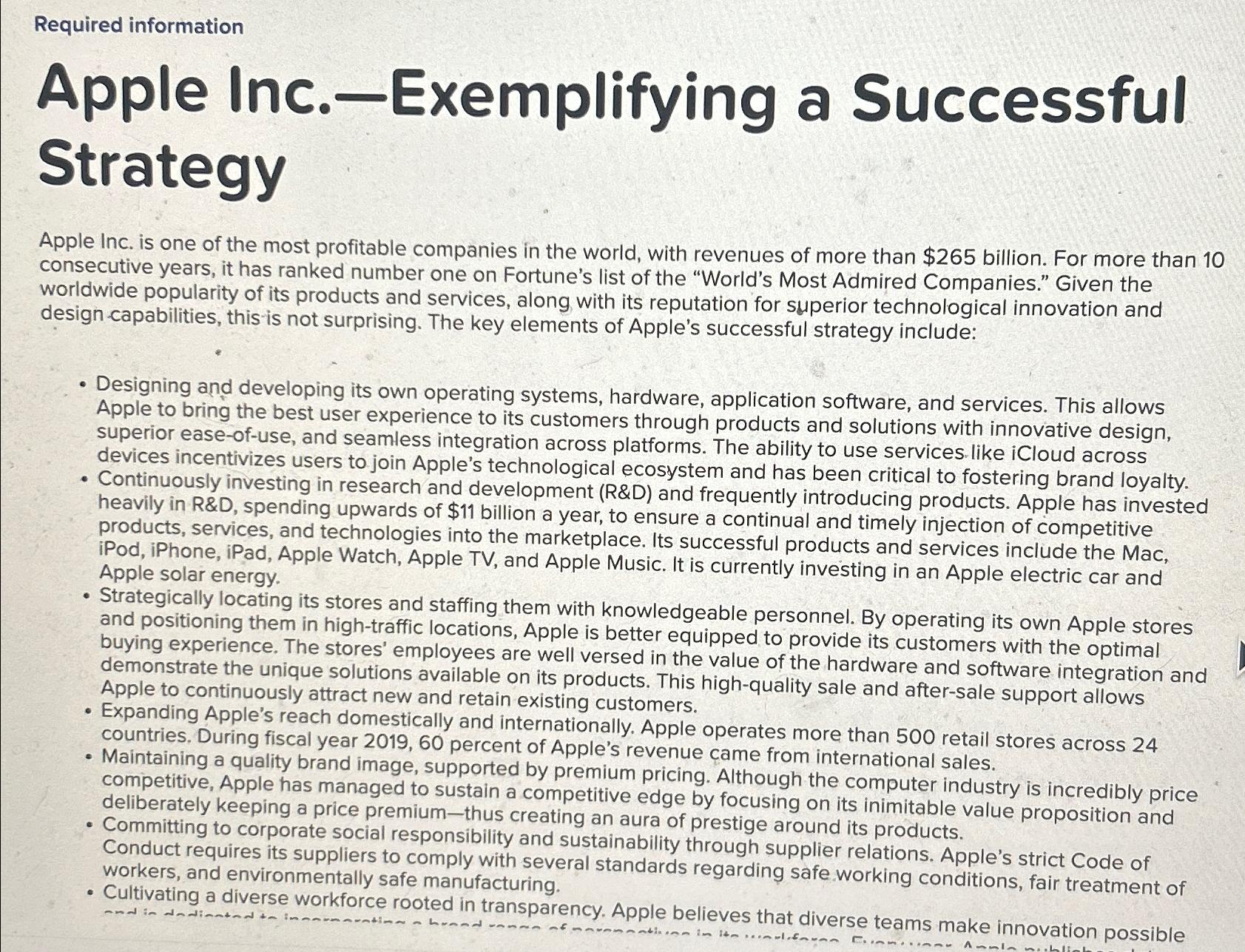 Solved Required informationApple Inc.-Exemplifying a | Chegg.com