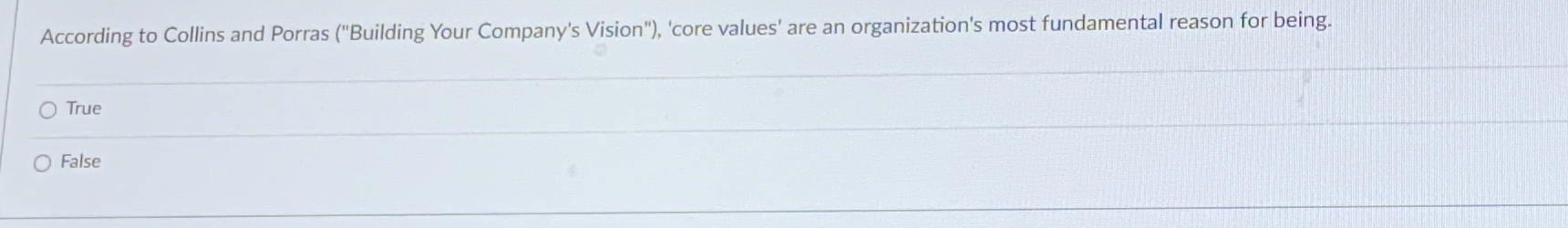 Solved According to Collins and Porras ("Building Your | Chegg.com