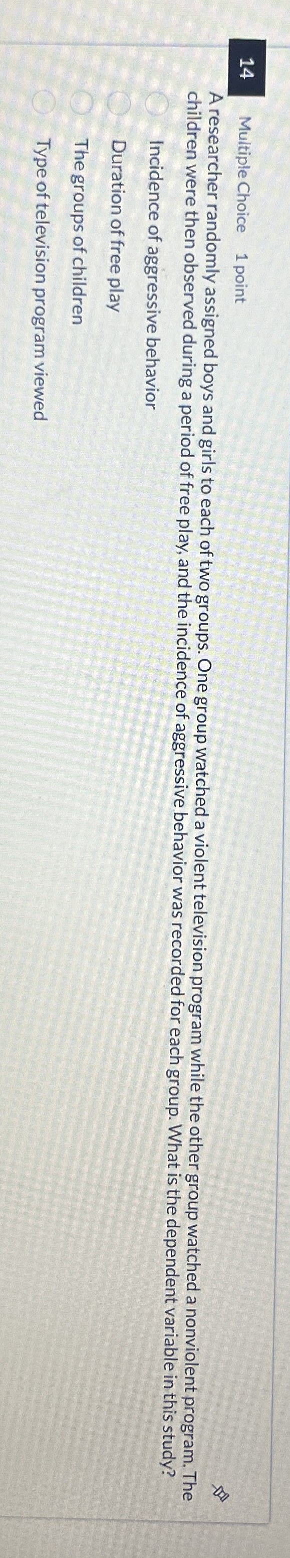 Solved 14Multiple Choice1 ﻿pointA researcher randomly | Chegg.com