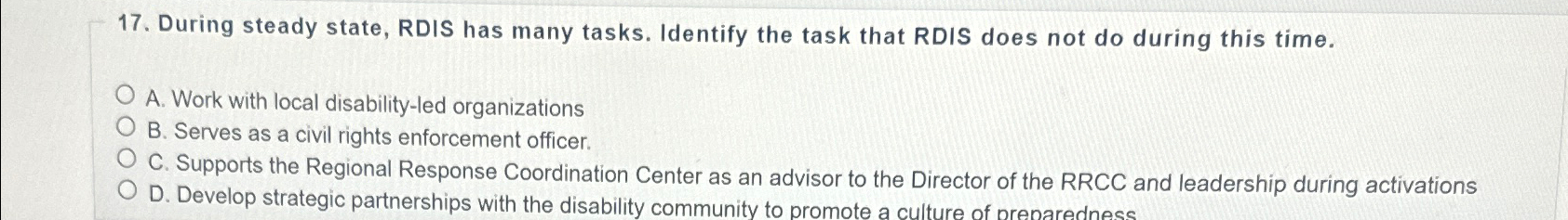 Solved During steady state, RDIS has many tasks. Identify | Chegg.com