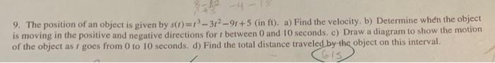 Solved 9. The position of an object is given by | Chegg.com