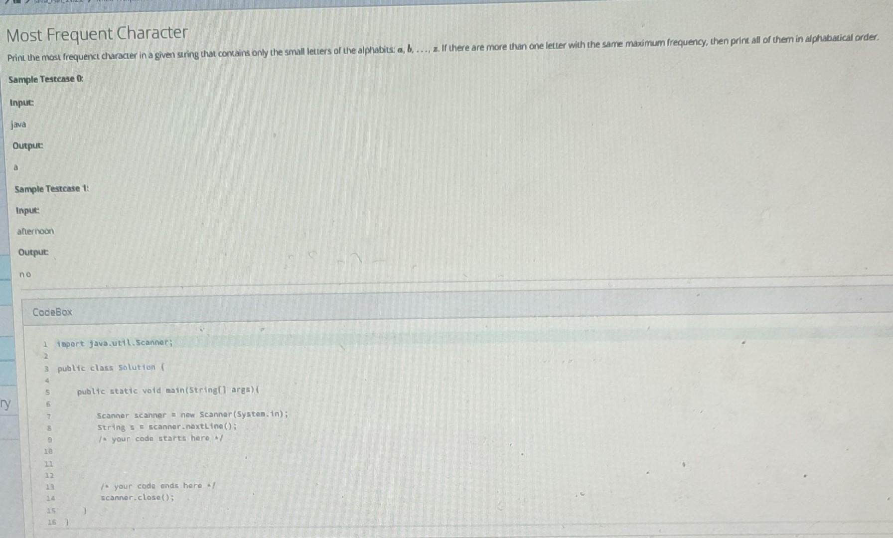 Solved Most Frequent Character Sample Testcase 0 Inpue