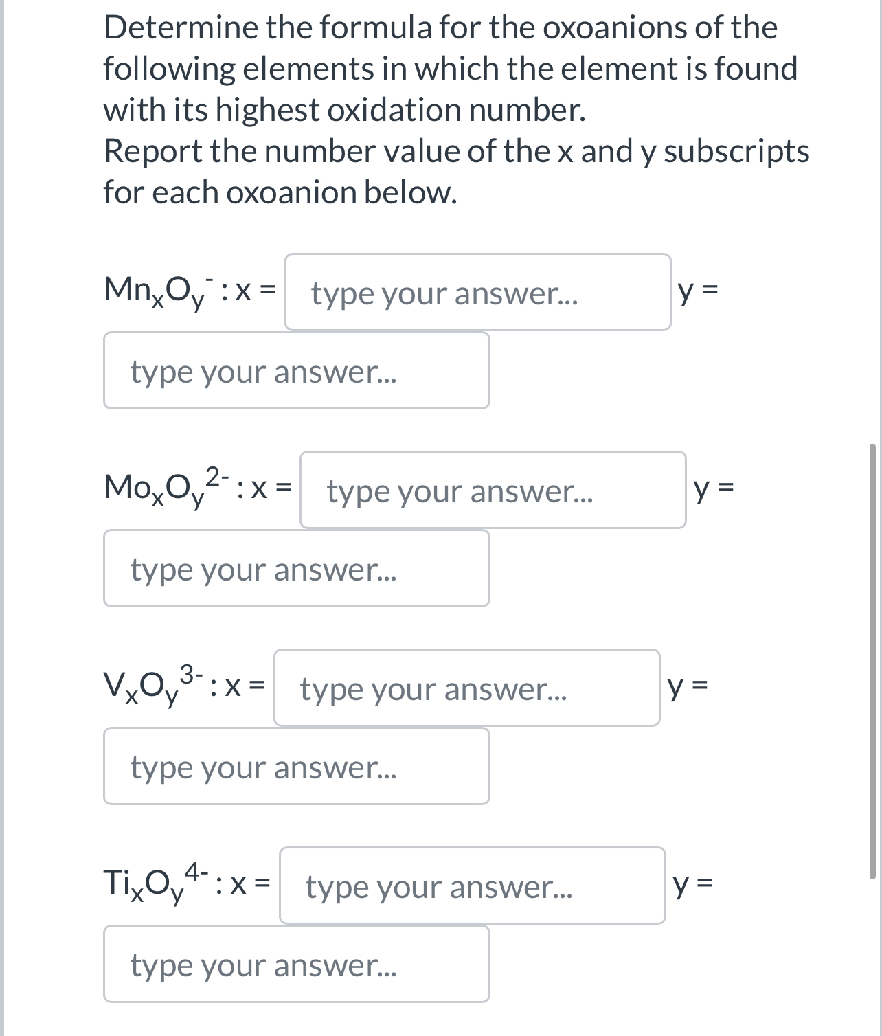 Solved Determine the formula for the oxoanions of the | Chegg.com