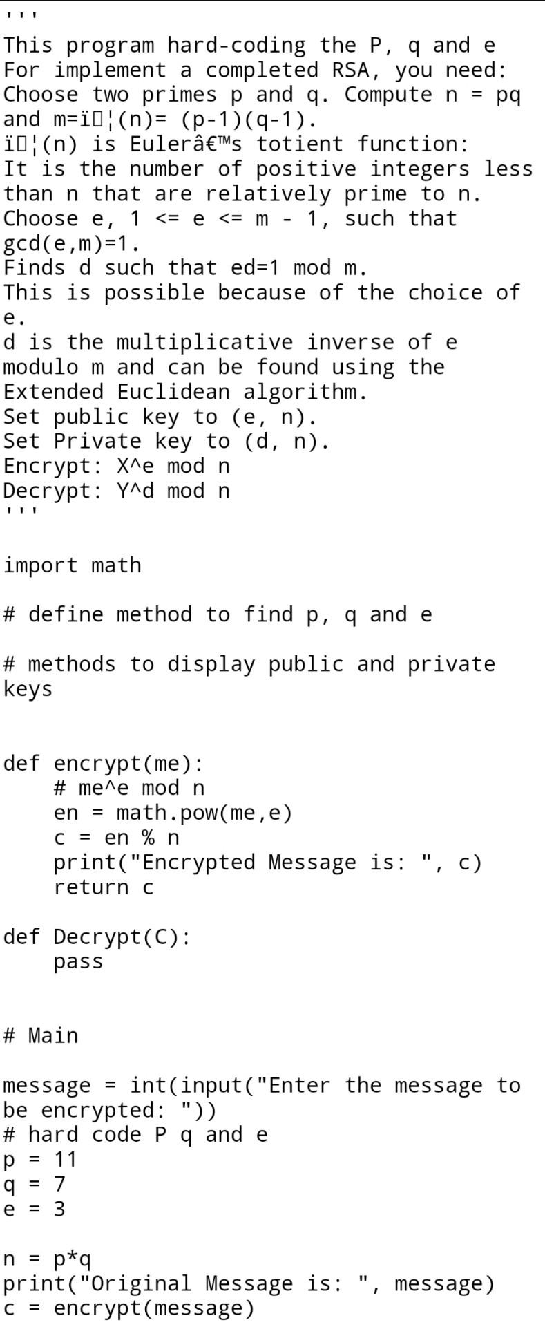 Solved By reference the code ‘RSA_simple.py’ to develop an | Chegg.com