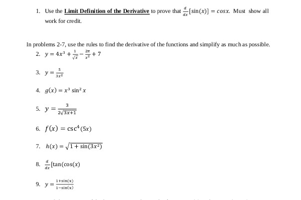 Solved 1. Use the Limit Definition of the Derivative to | Chegg.com
