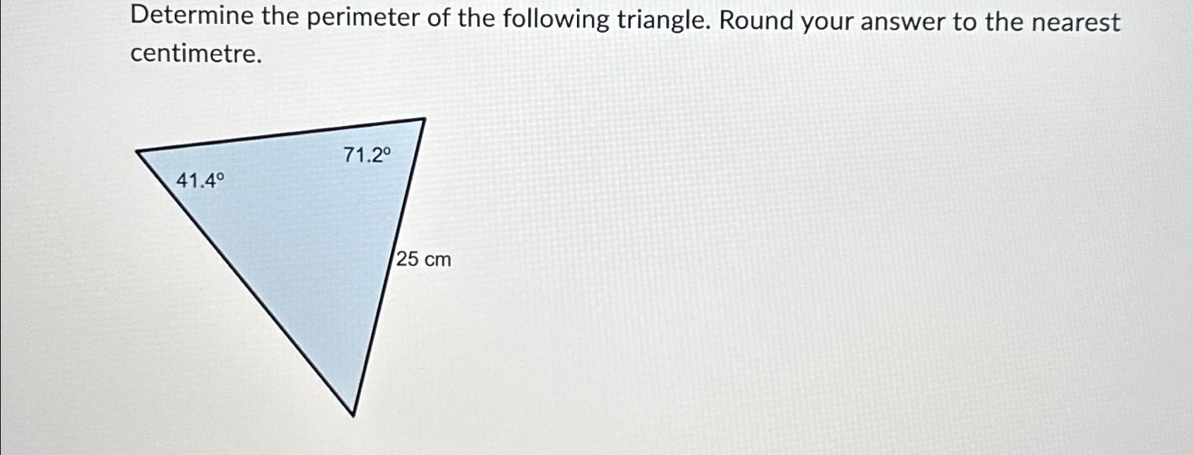 Solved Determine the perimeter of the following triangle. | Chegg.com