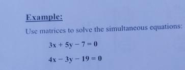 Solved Example:Use matrices to solve the simultaneous | Chegg.com