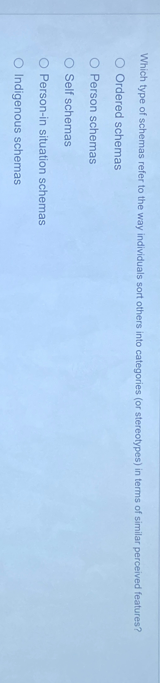 Solved Which type of schemas refer to the way individuals | Chegg.com