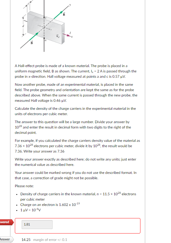 Solved A Hall-effect probe is made of a known material. The | Chegg.com