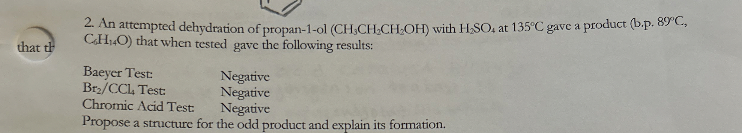 An attempted dehydration of propan-1-ol (CH3CH2CH2OH) | Chegg.com