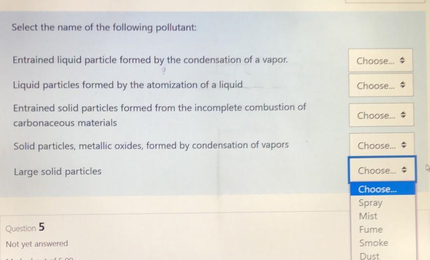 Solved Select the name of the following pollutant: Entrained | Chegg.com