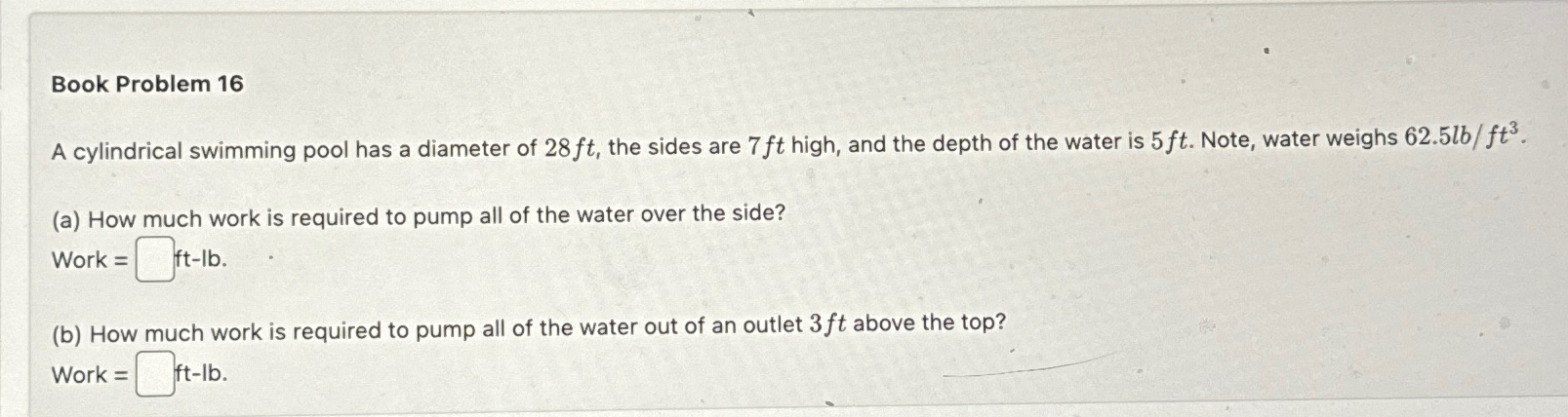 Solved Book Problem 16A cylindrical swimming pool has a | Chegg.com