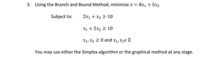 Solved 3. Using the Branch and Bound Method, minimize z = | Chegg.com