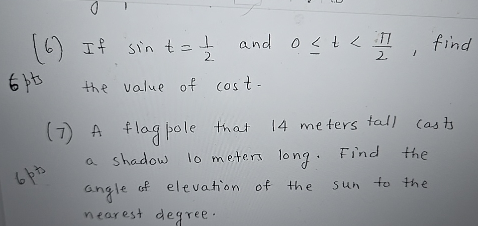 Solved (6) ﻿If sint=12 ﻿and 0≤t