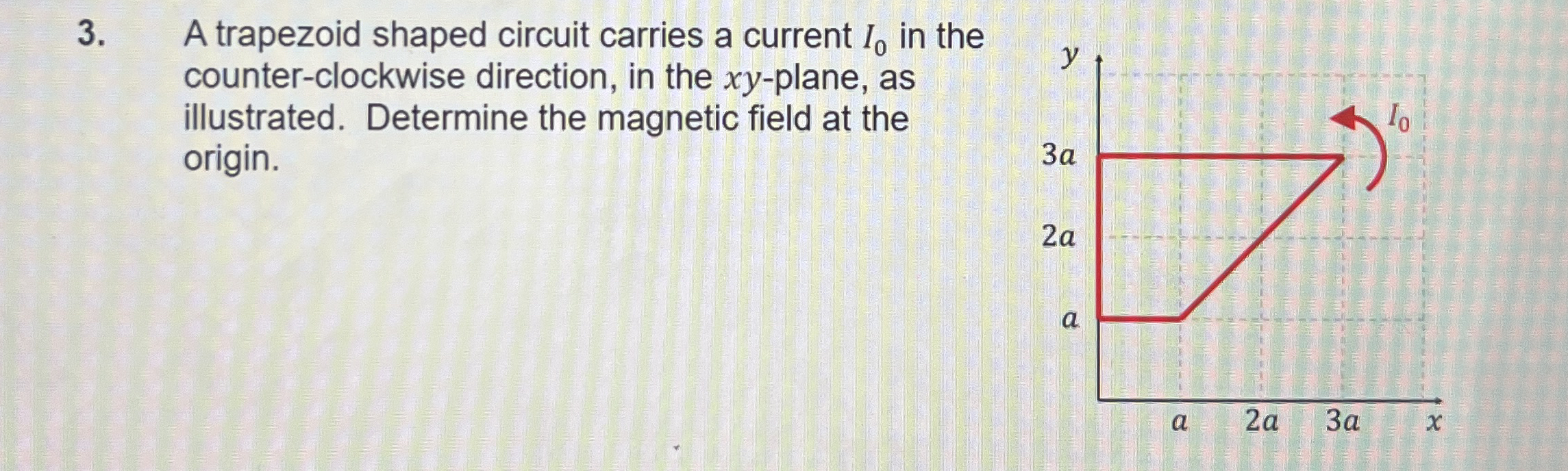 Solved A trapezoid shaped circuit carries a current I0 ﻿in | Chegg.com