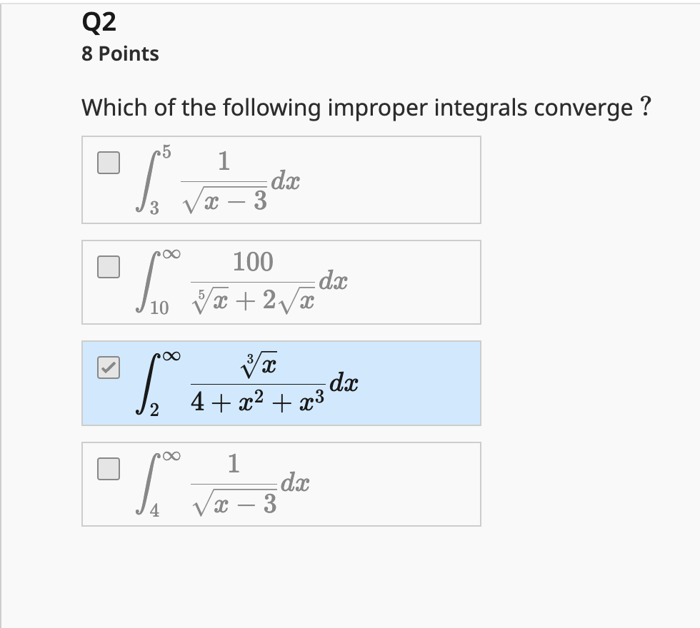 Solved Q28 ﻿PointsWhich of the following improper integrals | Chegg.com