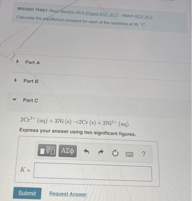 Solved MISSED THIS? Read'Section 20.5 Calculate the | Chegg.com