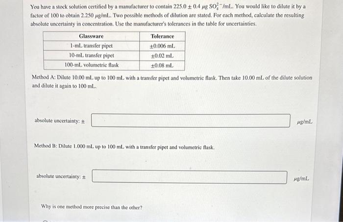 Solved You have a stock solution certified by a manufacturer | Chegg.com