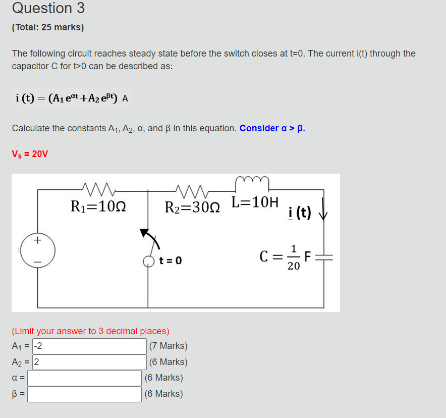 Solved The following circuit reaches steady state before the | Chegg.com