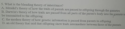 Solved What is the blending theory of inheritance?A. | Chegg.com