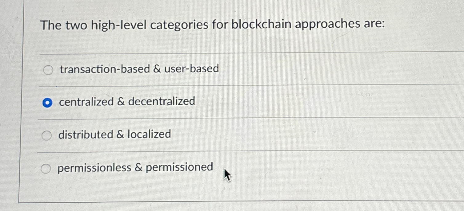 The two high-level categories for blockchain | Chegg.com