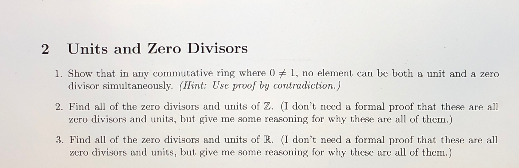 Solved 2 Units and Zero Divisors\\nShow that in any | Chegg.com