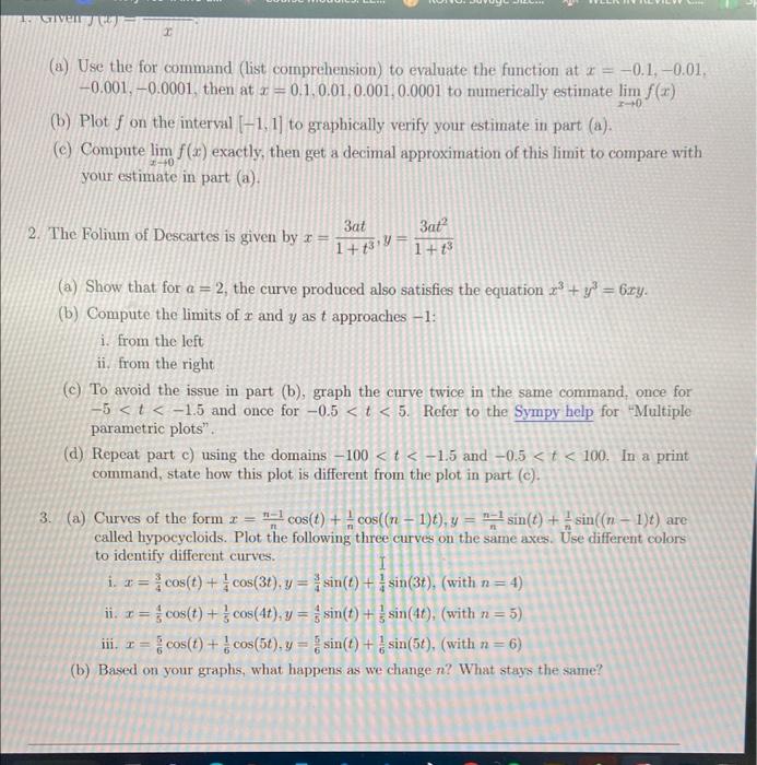 Solved (a) Use the for command (list comprehension) to | Chegg.com
